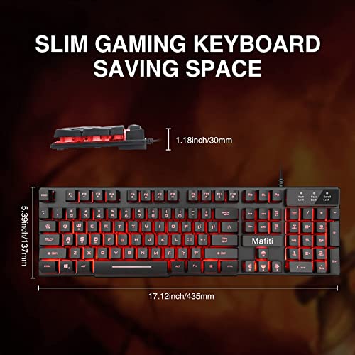 mafiti Gaming Keyboard Wired USB Full Size 3-Colors Backlight Keyboards for Computer Desktop PC Laptop Windows