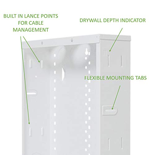 Legrand - OnQ 28 Inch Media Enclosure, 20 Gauge Media Box, Cable Wall Cover with 2.5 Inch Openings to Pull Wires Through, Recessed Media Box Includes Cover Mounting Hardware, White, EN2800