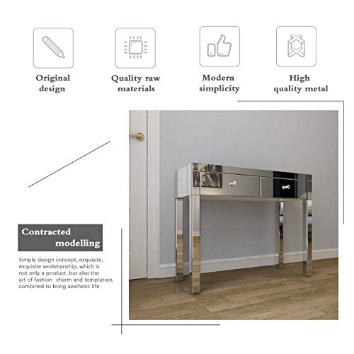 Mecor Mirrored Console Table,Makeup Vanity Table Sets w/ 2 Drawers&Stool Silver Finish Home Office Writing Desk
