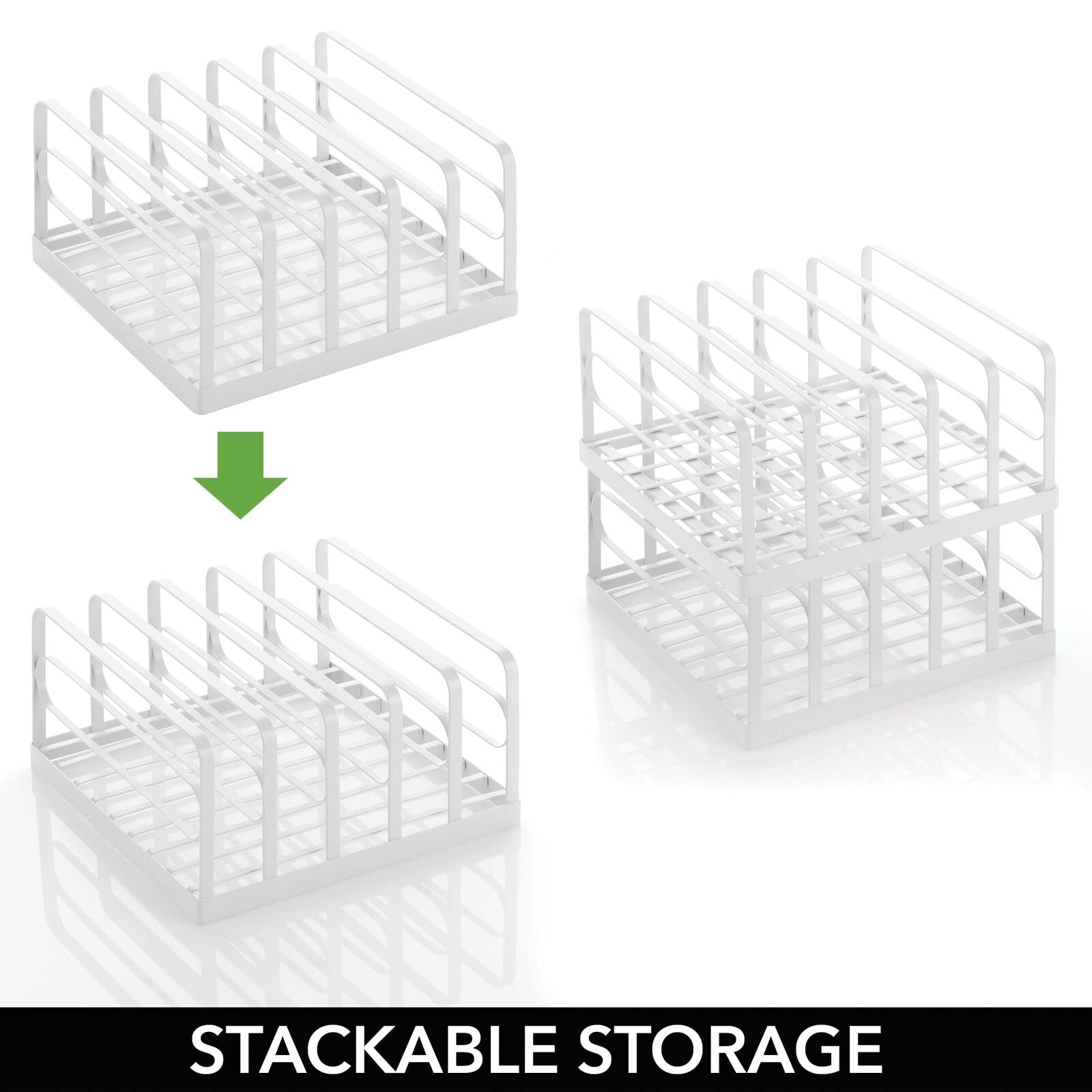 mDesign Metal Divided Stackable Purse Organizer for Closets, Bedrooms, Dressers, Shelves - Closet Shelf Storage Solution for Purses, Clutches, Wallets, Accessories - 5 Sections - Matte White
