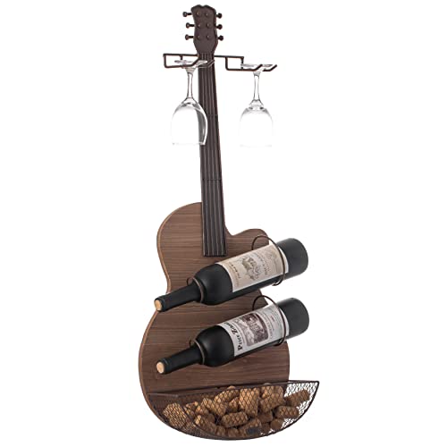 Vintiquewise Black Metal Guitar Shaped Wine Rack Holder for Living Room, Dining, or Entryway