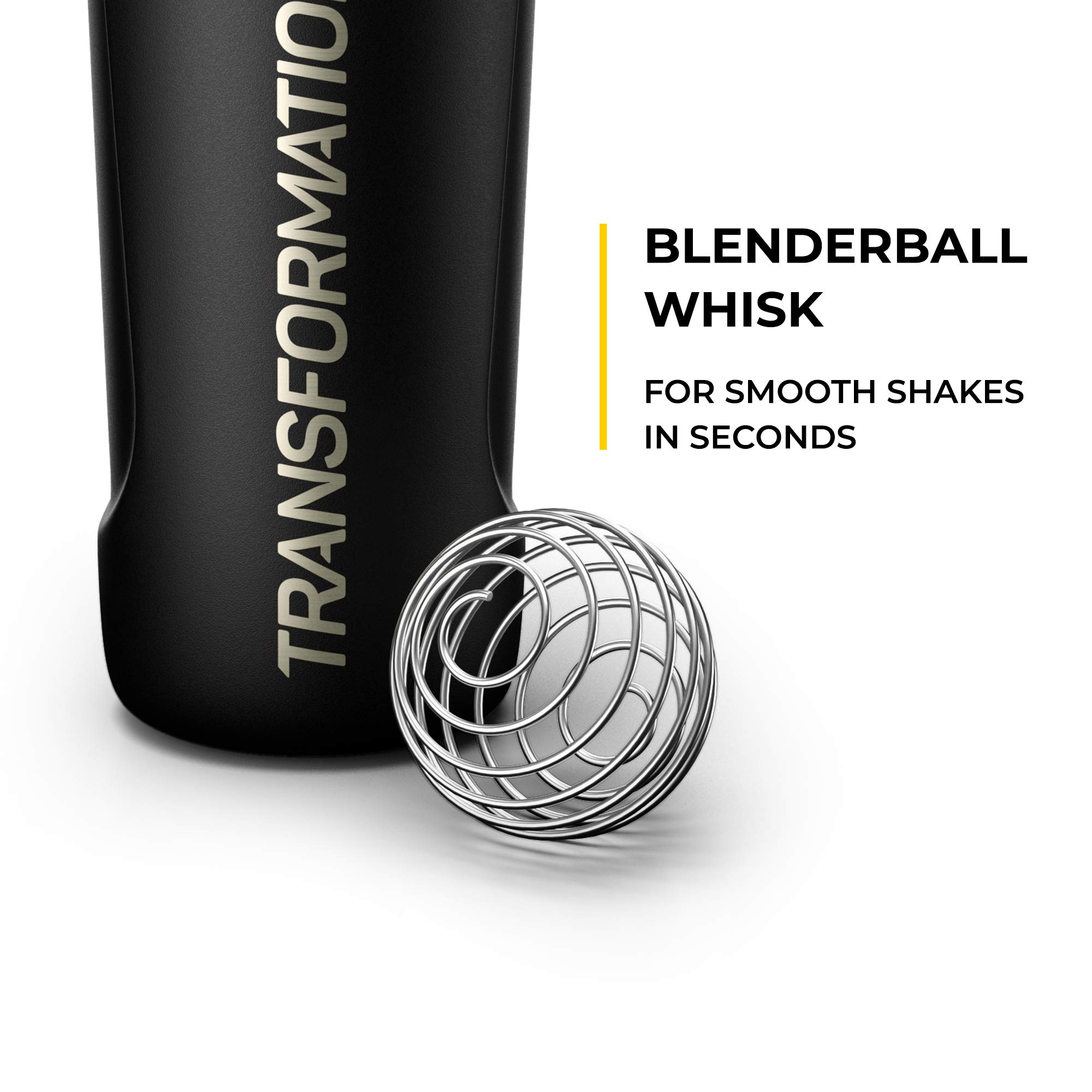 Transformation Performance Shaker BlenderBottleĀ® | Double Insulated, Leak Proof & BPA Free | Perfect for Protein Shakes/Powder Mix | 26 Oz with Steel Whisk Ball (1)