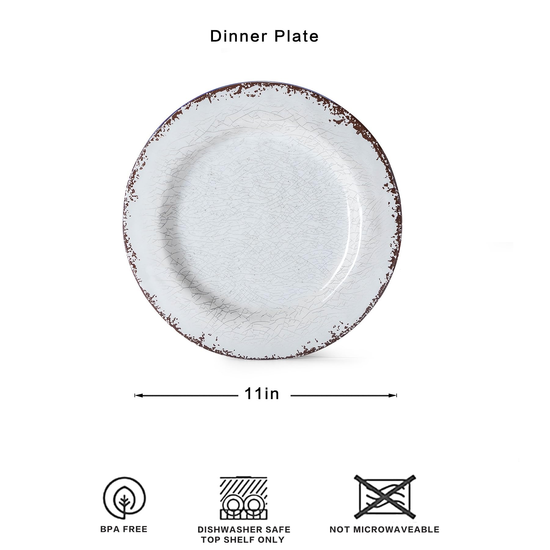 LEHAHA 6 Piece White Dinner Plate Set, 11β Durable Melamine Plates, 6 Piece Camper RV Dishes Set for Formal and casual dining, Lightweight and Chip Resistant, Dishwasher Safe