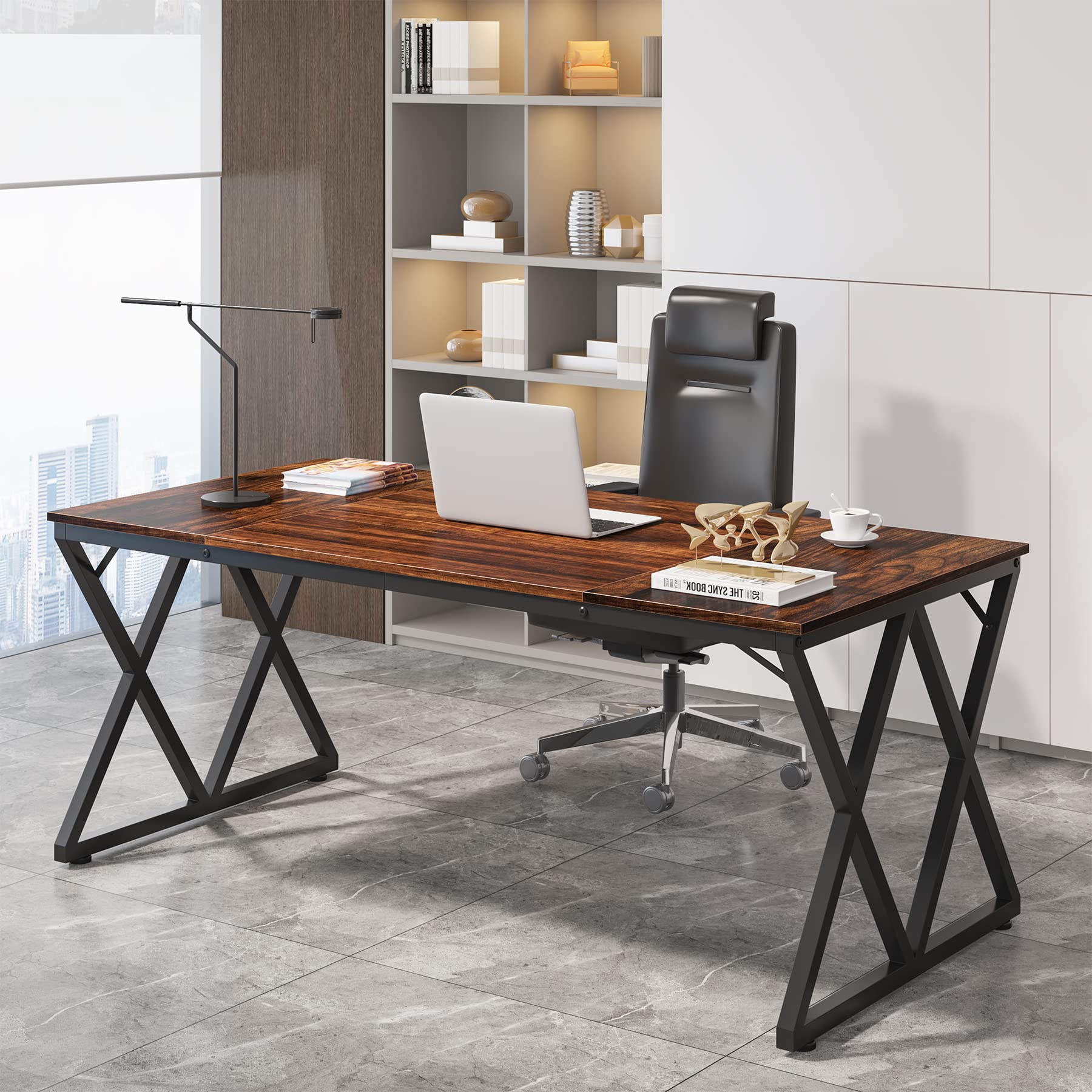 LITTLE TREE 6FT Conference Table, 70.8Wx 31.5D Inch Meeting Table Modern Rectangular Seminar Training Table for Office Conference Room (Rustic Brown)