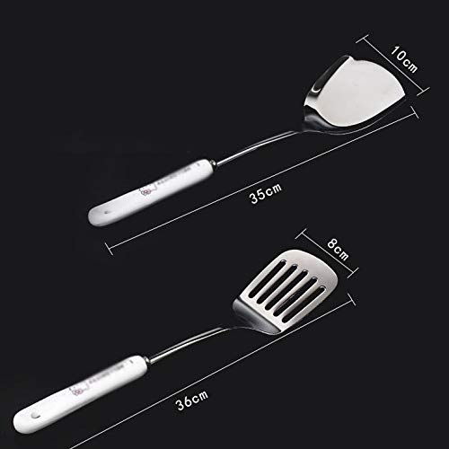 LMMDP 7pcs Stainless Steel Kitchenware Set Steak Frying Shovel Spatula Soup Spoon Noodle Spoon Kitchen Cooking Tools