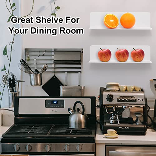 Yulejo 9 Inch Floating Shelves Acrylic Wall Mounted Shelf Acrylic Display Shelf Self-Adhesive Wall Shelves for Bedroom, Gaming Room, Living Room, Bathroom, Office with Cable Clips (White,8 Pieces)