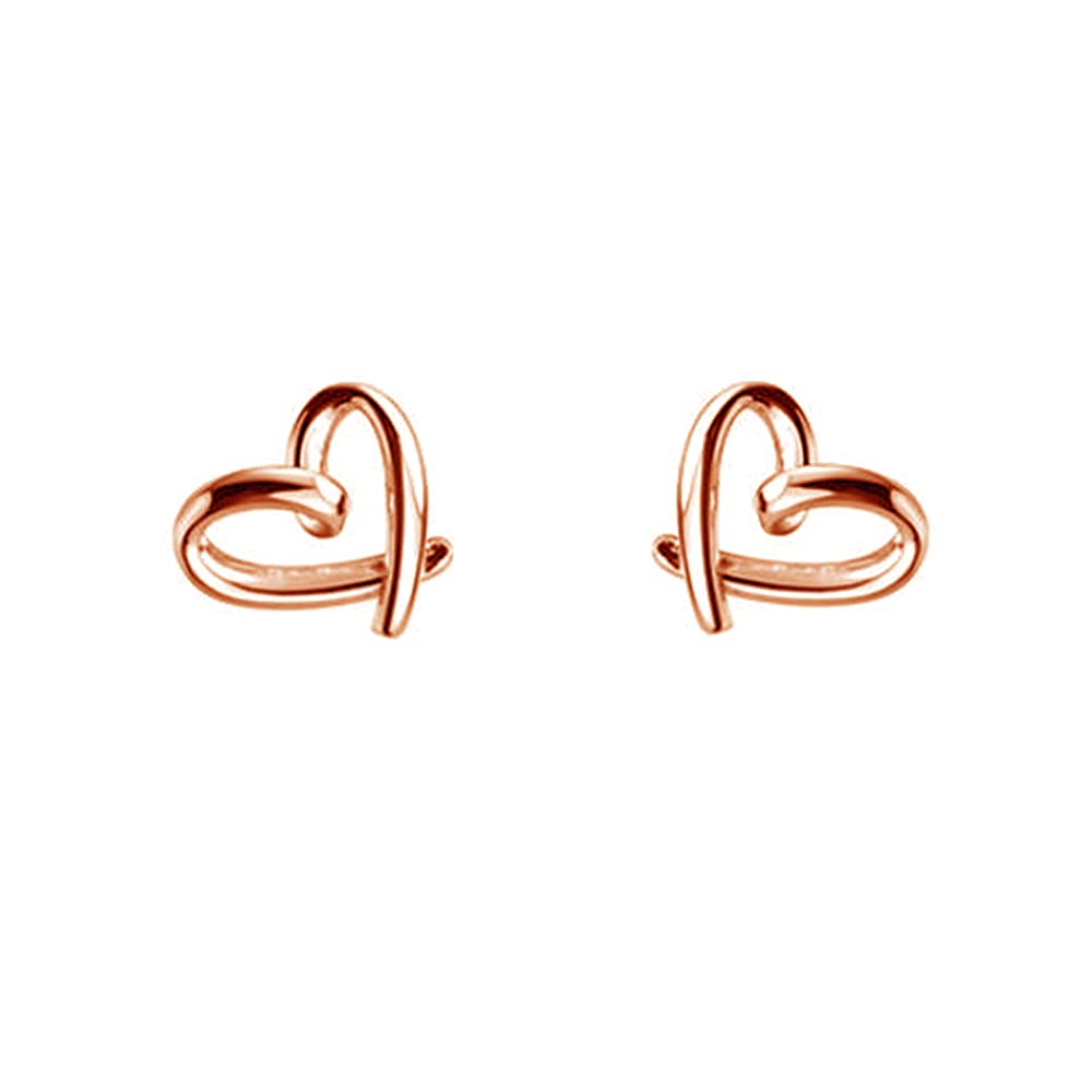 Minimalist Heart Sterling Silver Earrings for Women Girls Teens Charm Hollow Love Hearted Stud Tiny Small Cartilage Tragus Post Pin Hypoallergenic Pierced Ear Jewelry Birthday Mother's Day Gifts 14K Rose Gold
