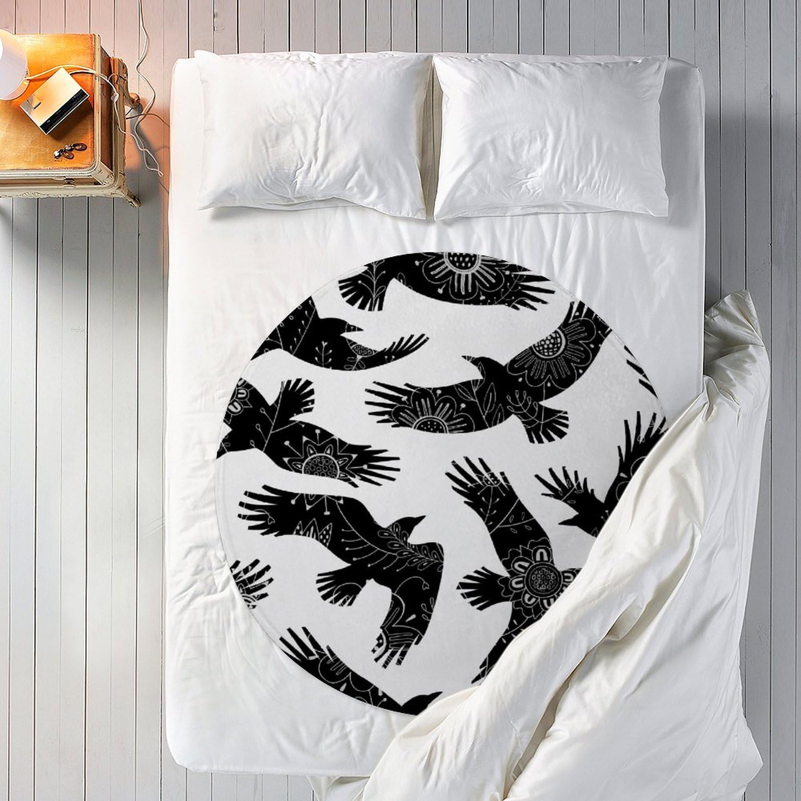 LAKIMCT Abstract Bird Round Blanket for Couch Bed Throw Blanket, Aesthetic Decorative Blanket for Travel Camping Comfy Blanket, 60 Inch