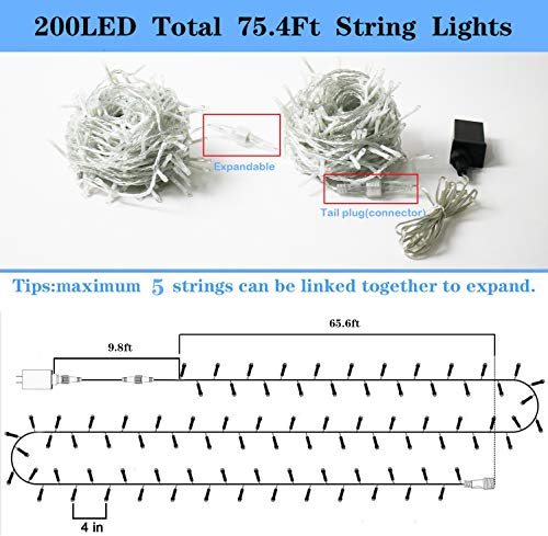 YAOZHOU 4th of July Decorations Patriotic Lights-Red White and Blue String Lights Indoor, 200LED 66FT Outdoor, 8 Modes for Christmas, Independence Day, Bedroom, Garden, Patio, Yard