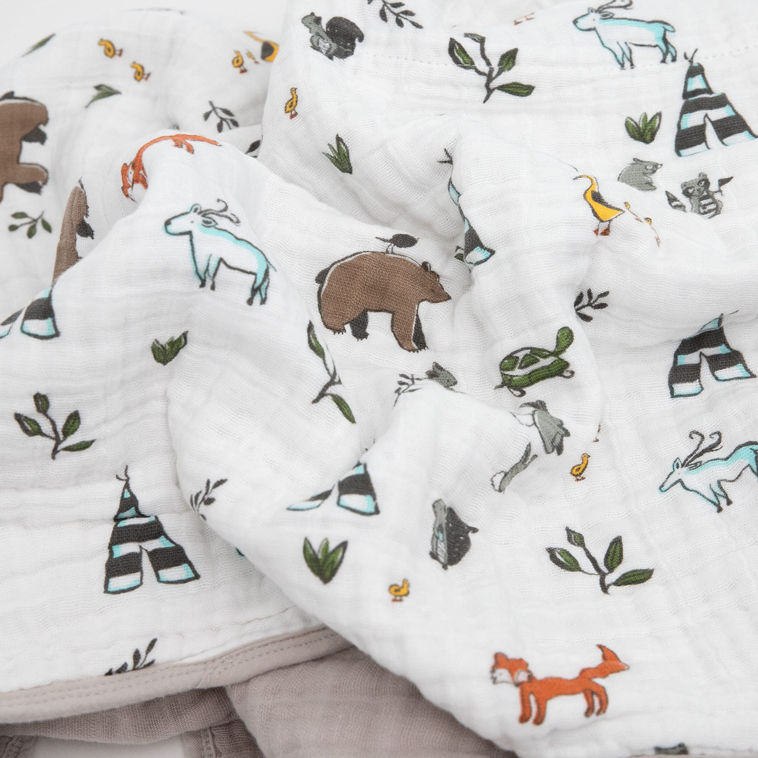 Little Unicorn β Forest Friends Cotton Muslin Quilt Blanket | 100% Cotton | Super Soft | Babies and Toddlers | Large 47β x 47β | Machine Washable