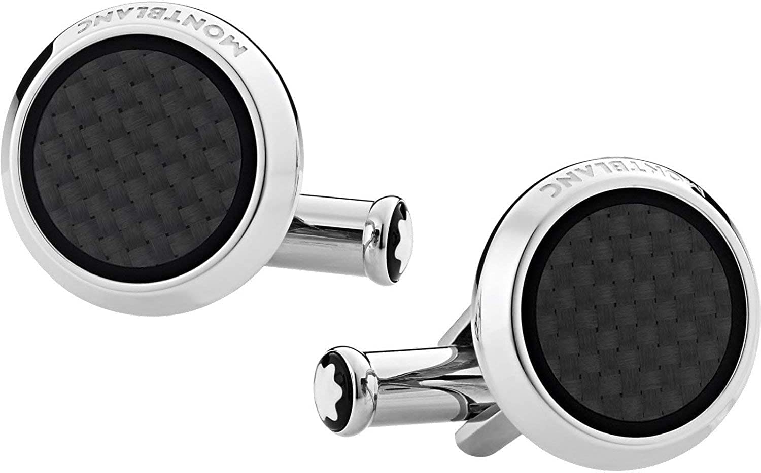 Montblanc gemelli rotondi Extreme 2.0 in acciaio con inserto lavorato effetto carbonio 124295