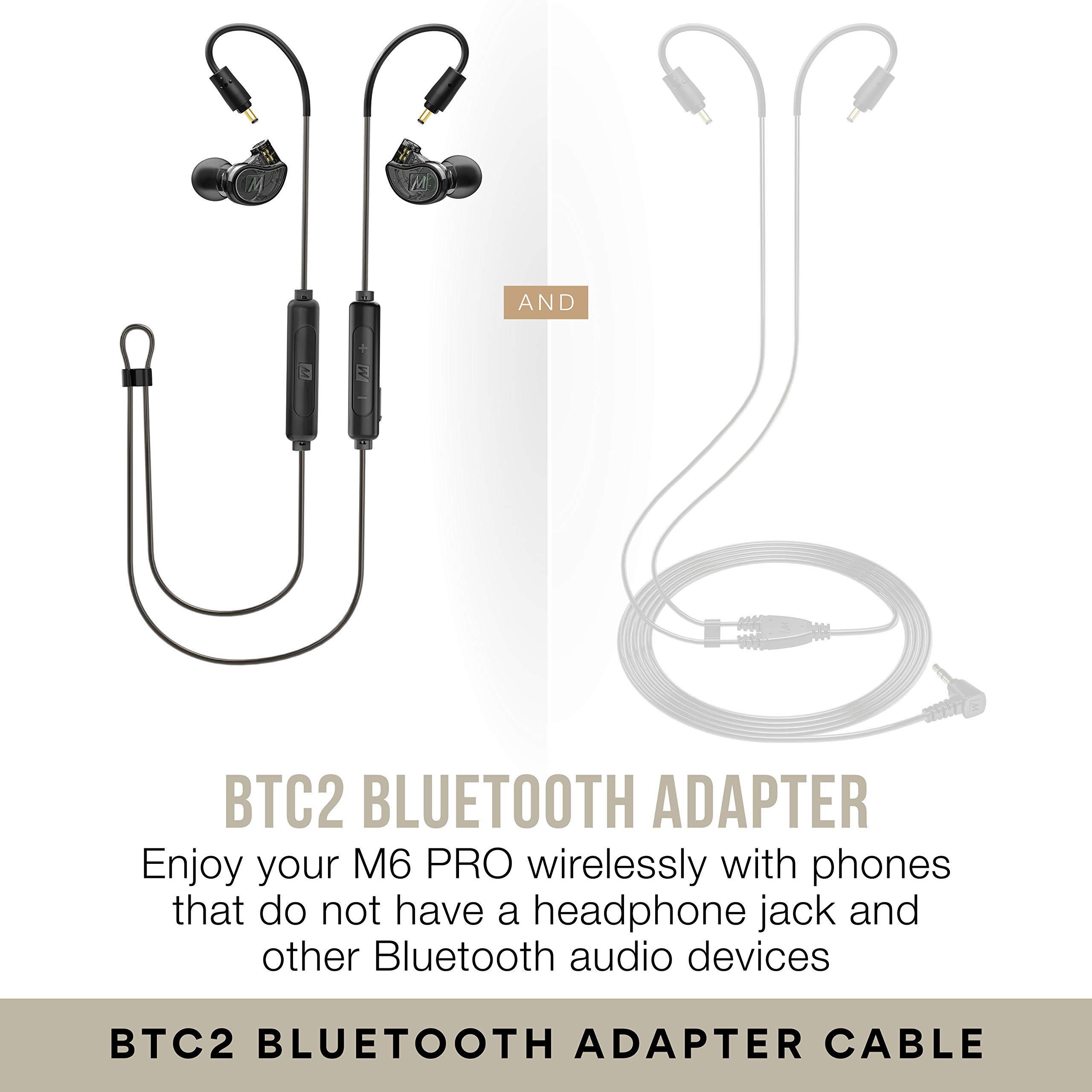MEE audio M6 PRO Musiciansā In-Ear Monitors Wired + Wireless Combo Pack: includes stereo audio cable and Bluetooth audio adapter (Black) (CMB-M6PROBT-BK)