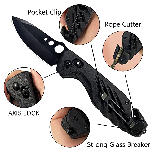 XIPHIAS 4.25" EDC Axis Lock Folding Pocket Knife Tactical Knife with Pocket Clip,Glass Breaker,Seat Belt Cutter Emergency Multitool FK045 (Stainless Steel Blade)
