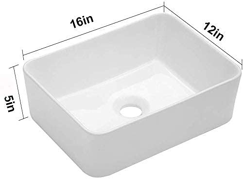Vessel Sink Rectangular - Sarlai 16" x 12" Modern Rectangle Bathroom Sink Above Counter White Porcelain Ceramic Bathroom Vessel Vanity Sink Art Basin