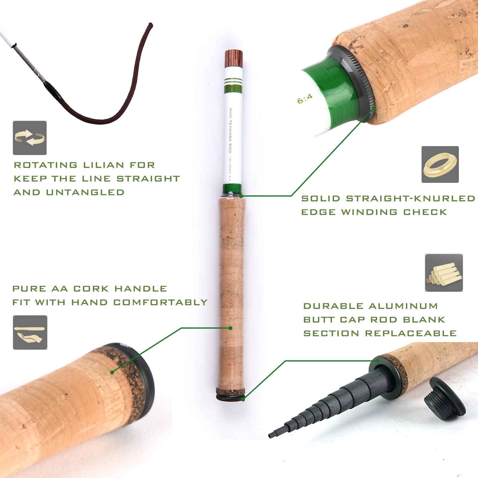 M MAXIMUMCATCH Maxcatch Mini Tenkara Fishing Rod and Rod Combo with Extra Rod Tip Section (Mini Tenkara Rod, 9'6'')
