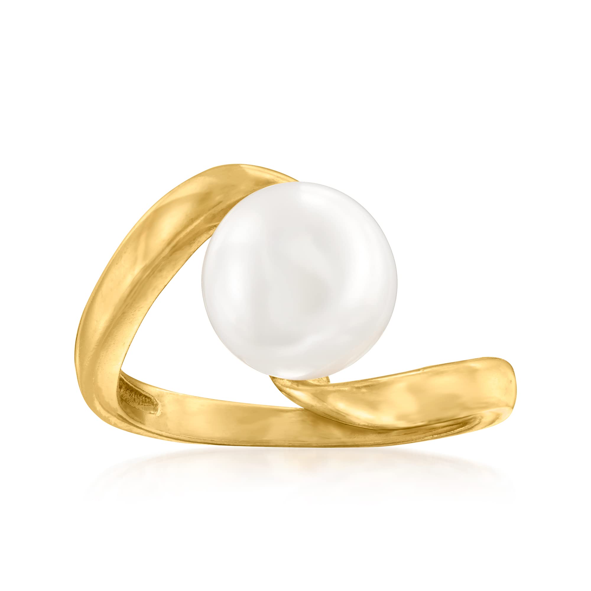 Ross-Simons Italian 9-9.5mm Cultured Pearl Twisted Ring in 18kt Gold Over Sterling. Size 8