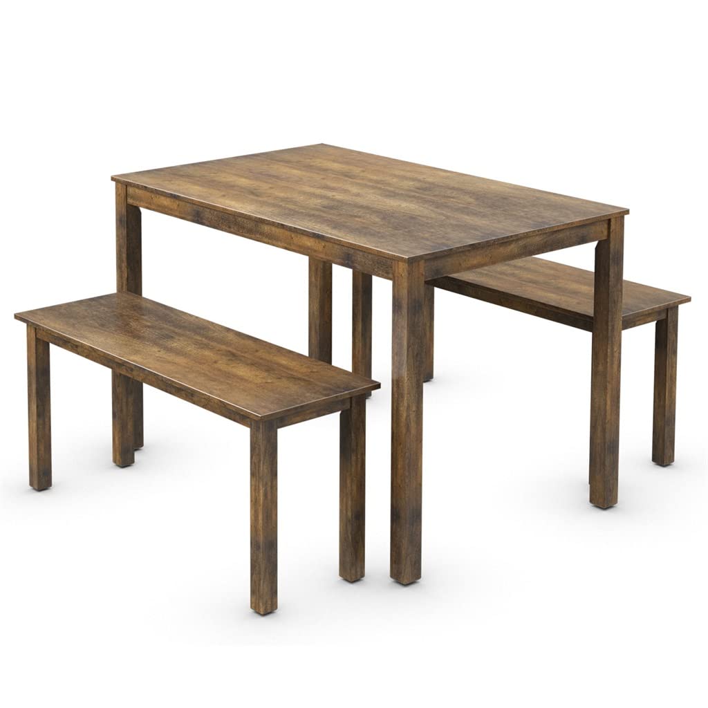 LIUZH 3 Piece Studio Collectible Table Dining Table with 2 Bench Wooden Legs Furniture Set (Color : E, Size : As Shown)