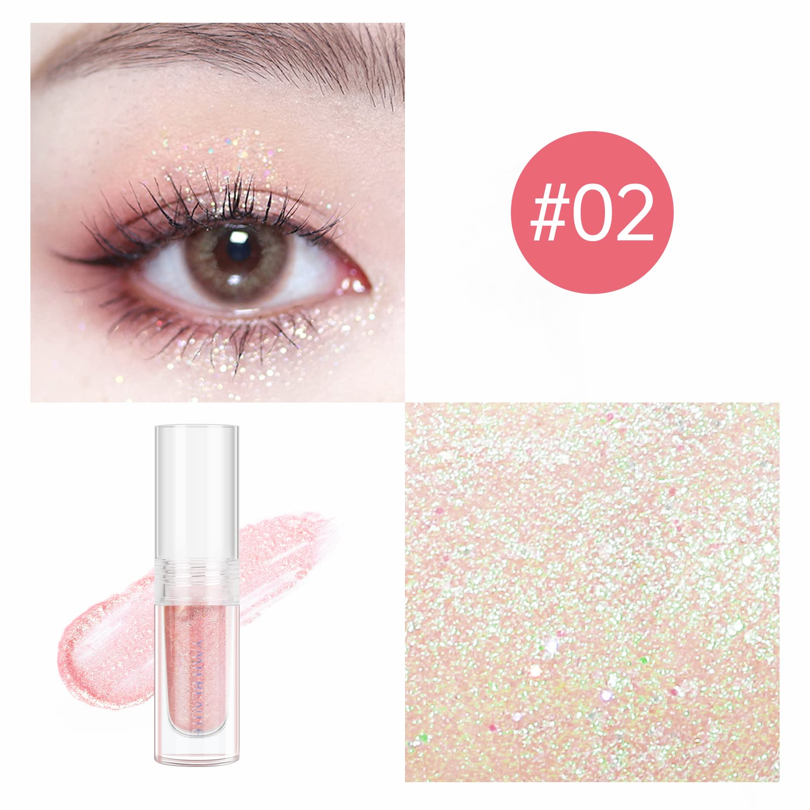 YMH BEAUTE Liquid Glitter Eyeshadow, Pigmented, Long Lasting, Quick Drying, Easy to Apply, Loose Glitter Glue for Eye Crystals Makeup (Purple - Green 05)