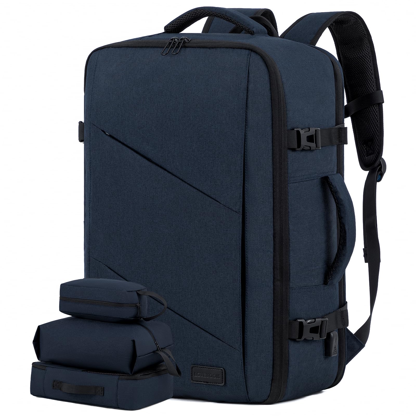 LOVEVOOK Travel Backpack, Expandable 50L Extra Large Carry on Backpack, Flight Approved, Anti-Theft Water Resistant 18 Inch Weekender Backpack for Men Women, with USB Port, Navy Blue