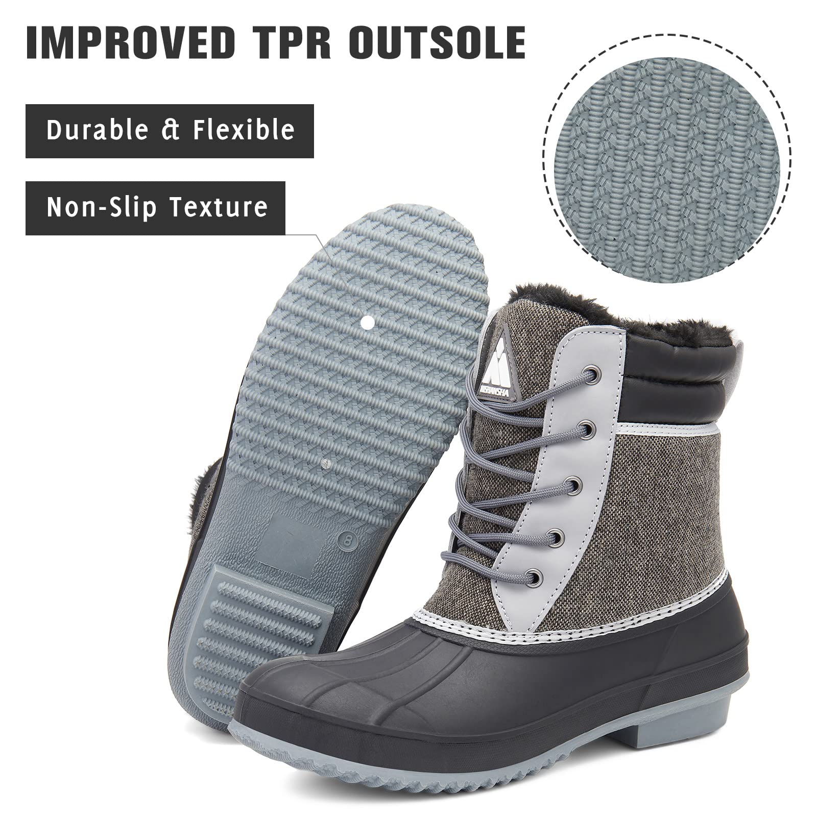 Mishansha Womens Waterproof Insulated Snow Boot Warm Comfortable Hiking Boots Outdoor Winter Backpacking Boots Non Skid Trekking Boots Grey 9 Women