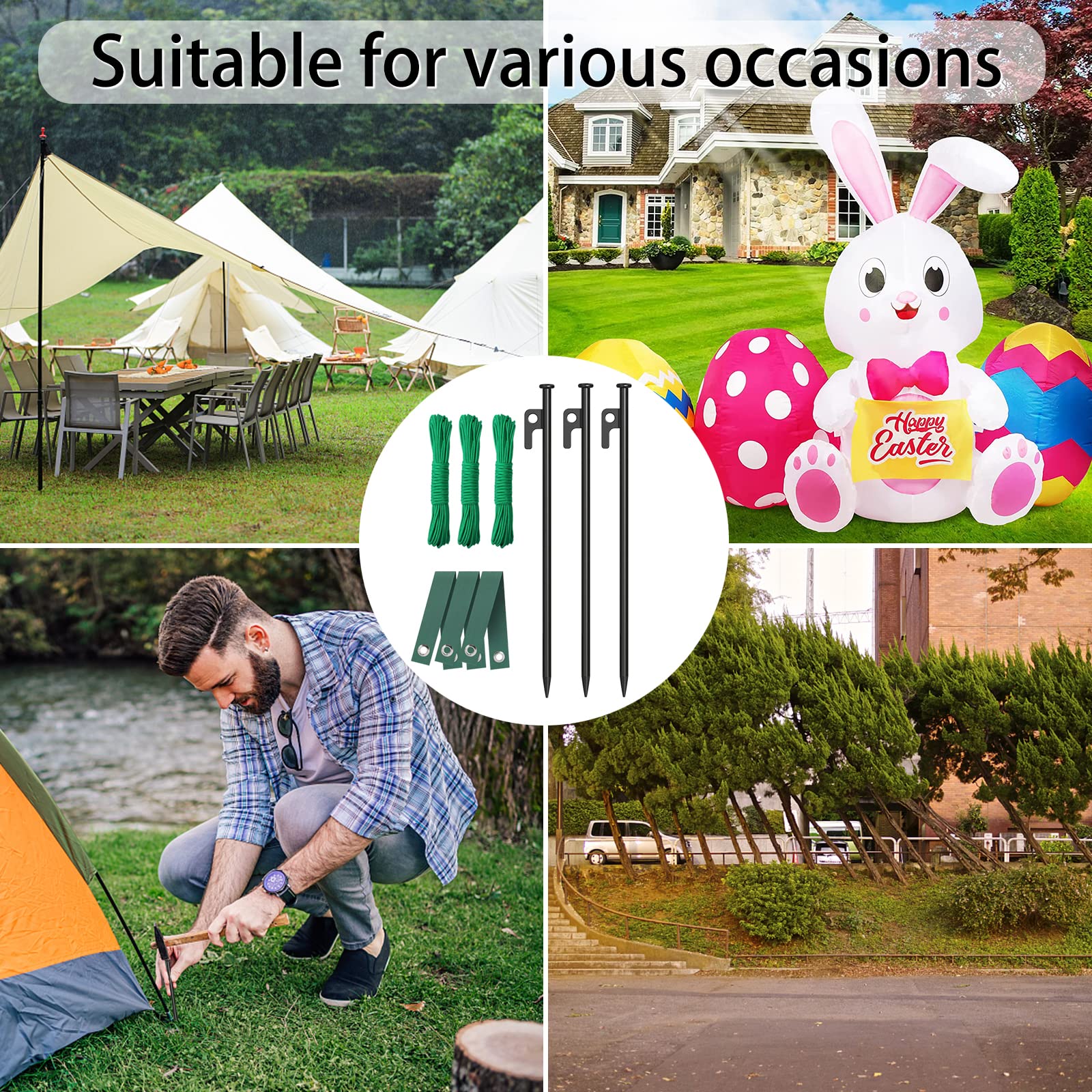 Tree Stakes Kit, Heavy Duty Tent Stake Tree Staking and Supports for Hurricane Protection - Garden Stakes Straightening Kits, Include 3 PCS Straps, 3Pcs Tree Stakes, 3Pcs Rope(16 in)