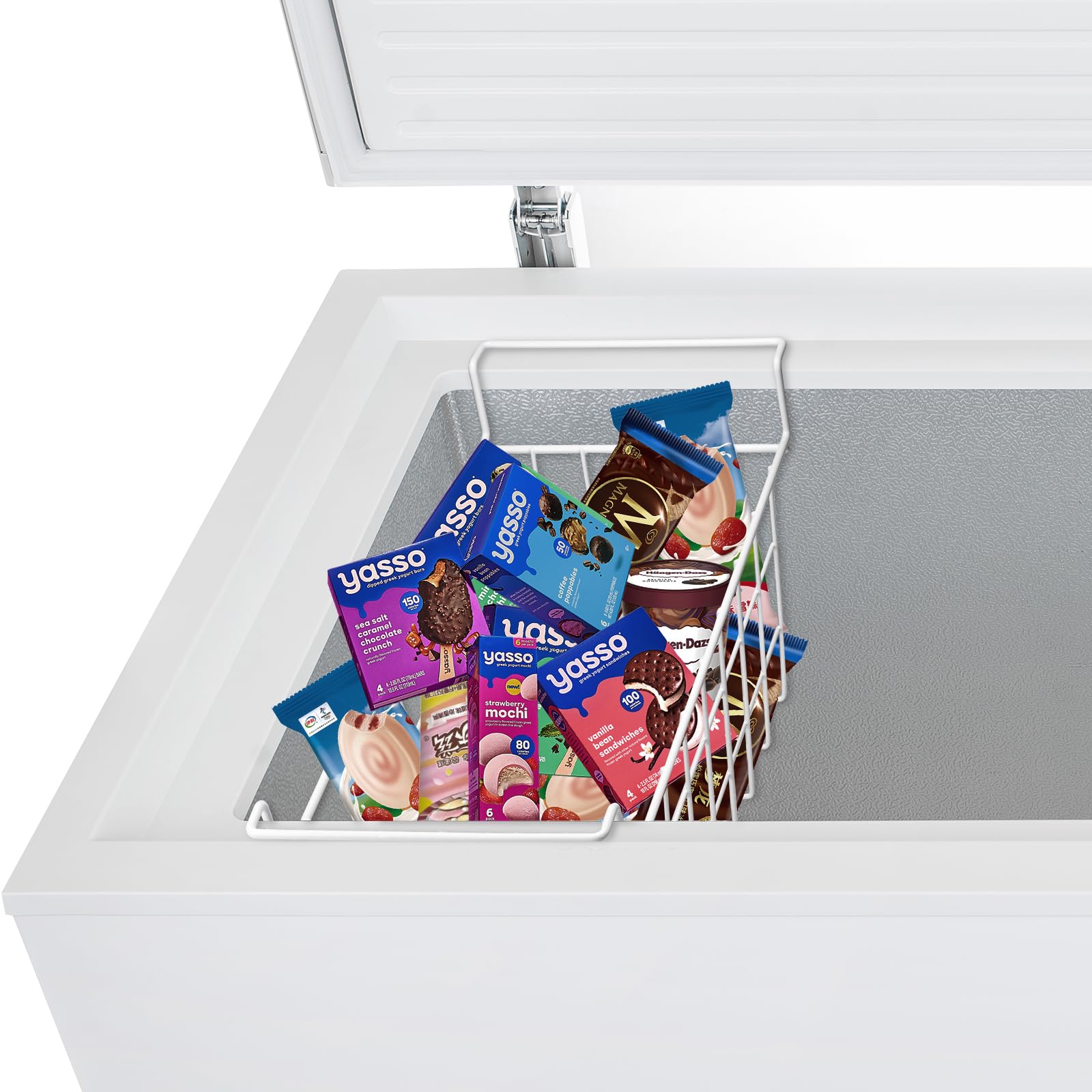 Orgneas 17.5 Inch Freezer Organizer Bins for Chest Freezer Refrigerator Basket Storage Rack Bins Deep Freezer Metal Wire Baskets 2Packs