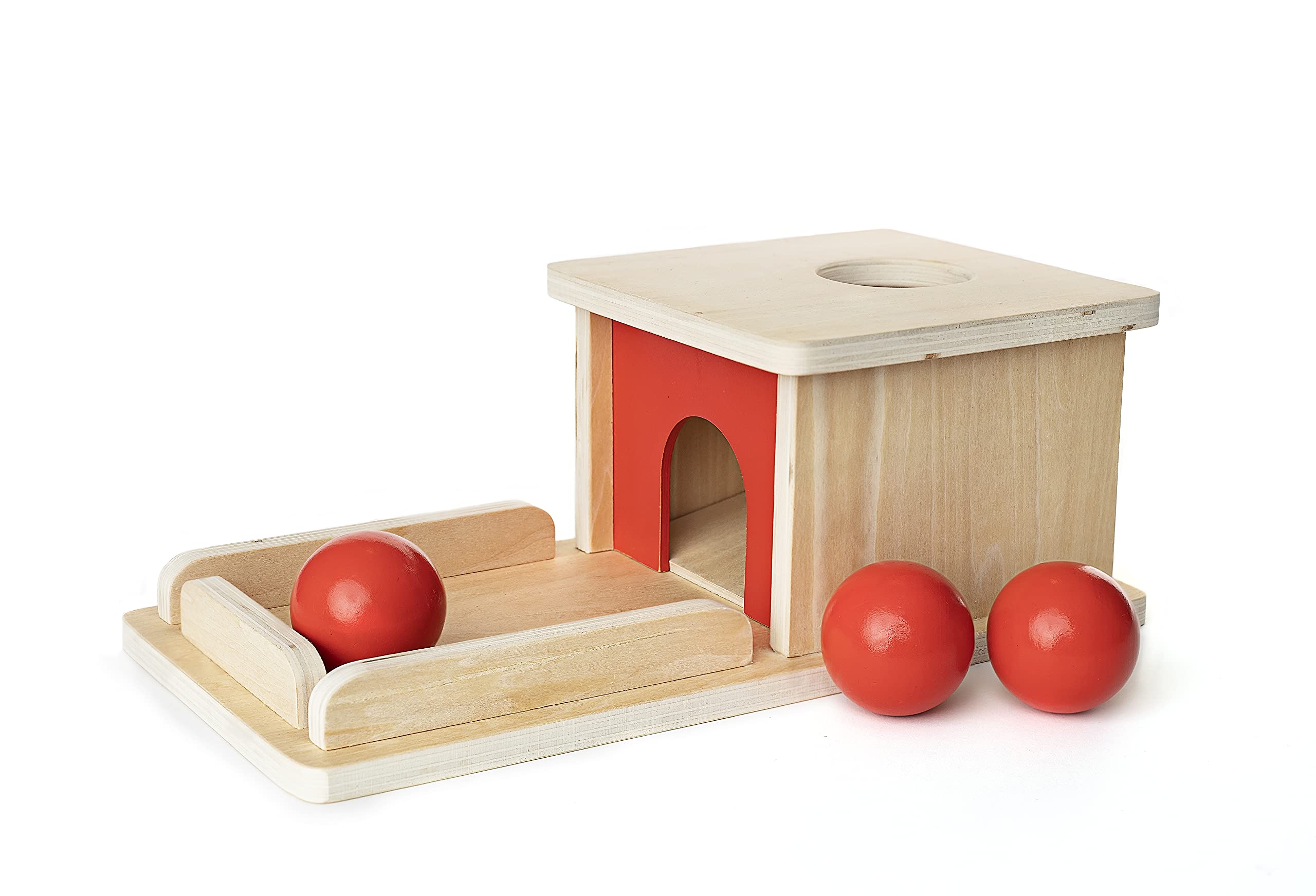 Montessori Object Permanence Box Wooden Toy Tray and Ball Drop w/ Three (3) Balls Baby First Learning Toys Imbucare Box