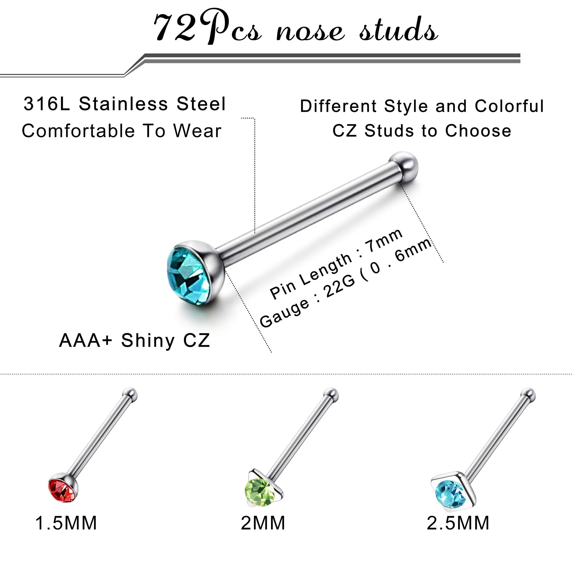 ORAZIO 112-200PCS Nose Ring Studs Hoops For Women Surgical Stainless Steel 22 Gauge Nose Ring Set Nose Piercing Jewelry 22G Nose Hoop 1.5mm 2mm Tiny Nose Stud