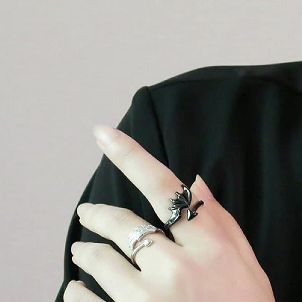 NoveltyShopFun Angel Devil Matching Rings Promise Rings for Couples Friends Open Couple Wrap Rings Adjustable Jewelry Gift for Him Her (2 Rings)