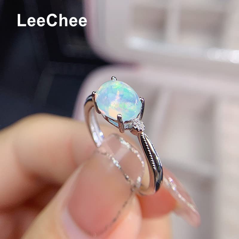 Real Opal Ring 6x8MM Natural Colorful Gemstone Fine Jewelry 925 Sterling Silver for Women Anniversary Party Gift Simple Design