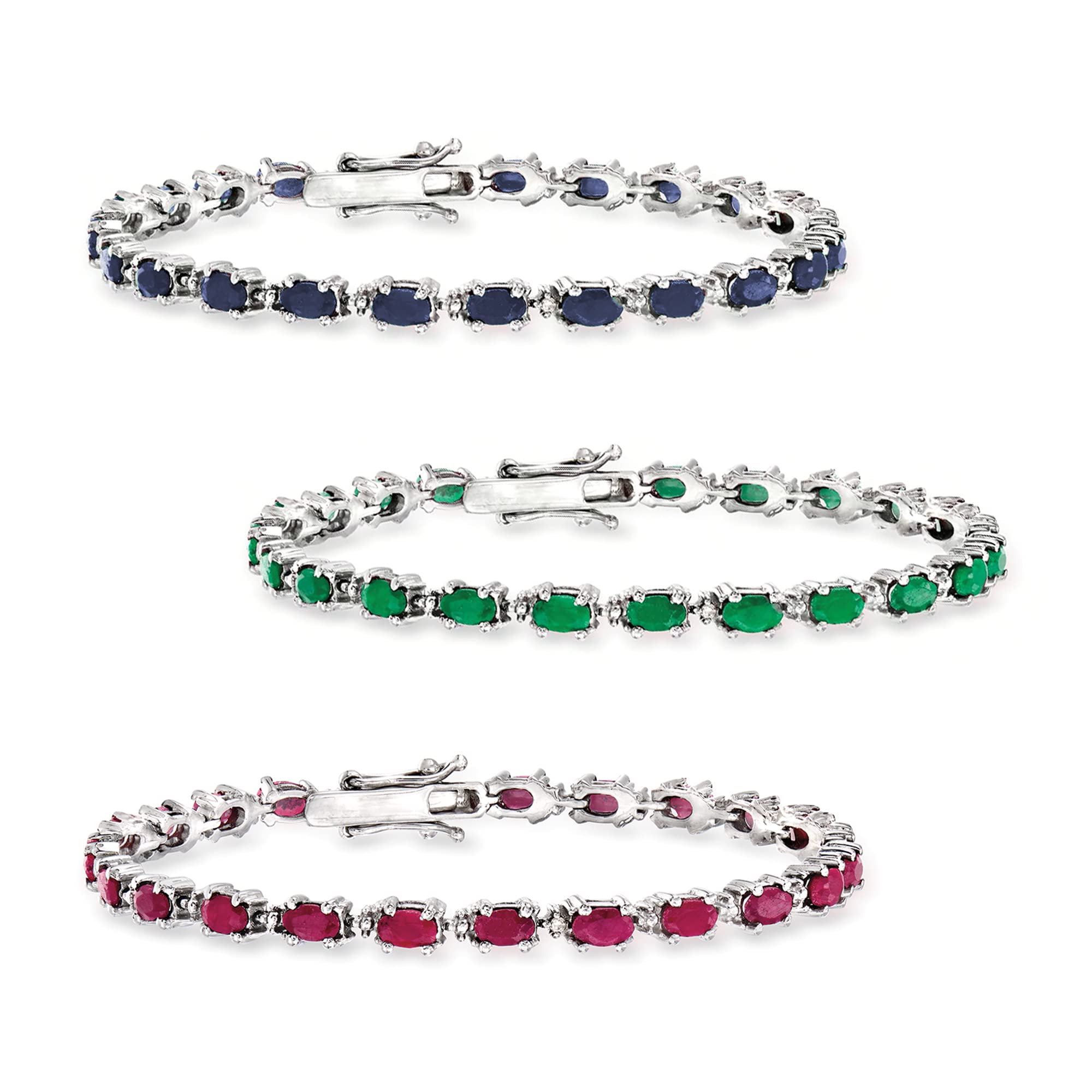 Ross-Simons 20.45 ct. t.w. Multi-Gemstone and Diamond-Accented Jewelry Set: 3 Bracelets in Sterling Silver. 7.25 inches