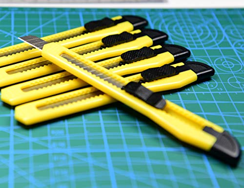 WEKOIL Art Craft Utility Knife Pack 5 Snap off 9mm Cutter with 10 Extra Carbon Steel Blades, Yellow