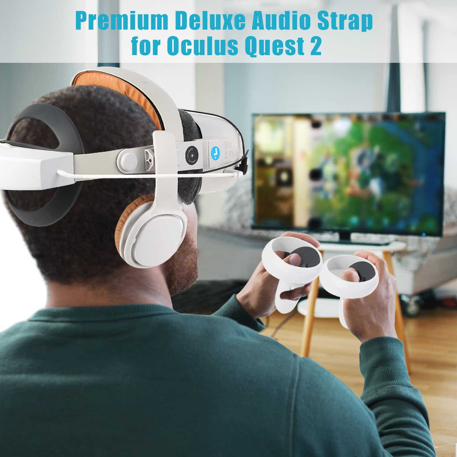 Premium Deluxe All in One Audio and Battery Strap for Meta Quest 2/Oculus Quest 2 - Built in 40mm Driver, 2 Hours More Play Time, Enhanced Comfortability with Forehead and Back Head Pads