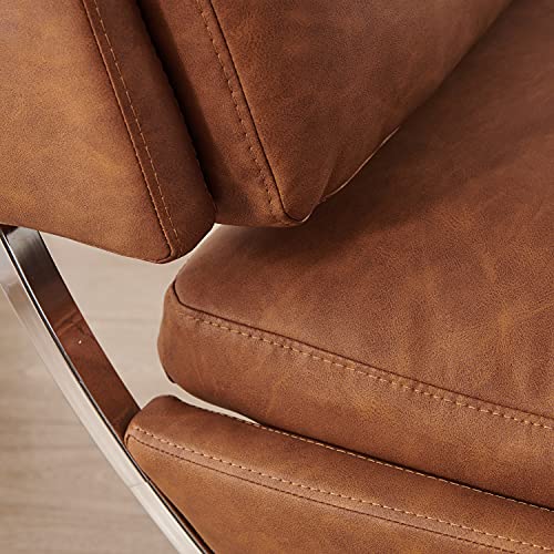 Volans Mid Century Modern Faux Leather Upholstered Armless Desk Chair with Chrome Plated Metal Base, Cognac