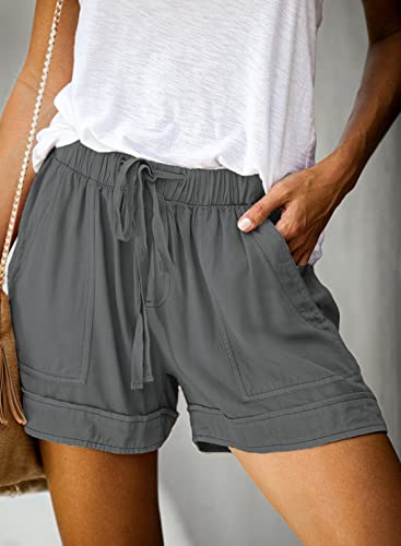 ROSKIKI Womens Shorts Comfy Casual Solid Athletic Drawstring Elastic Waist Loose Lounge Short Pants with Pockets Dark Gray 2X-Large