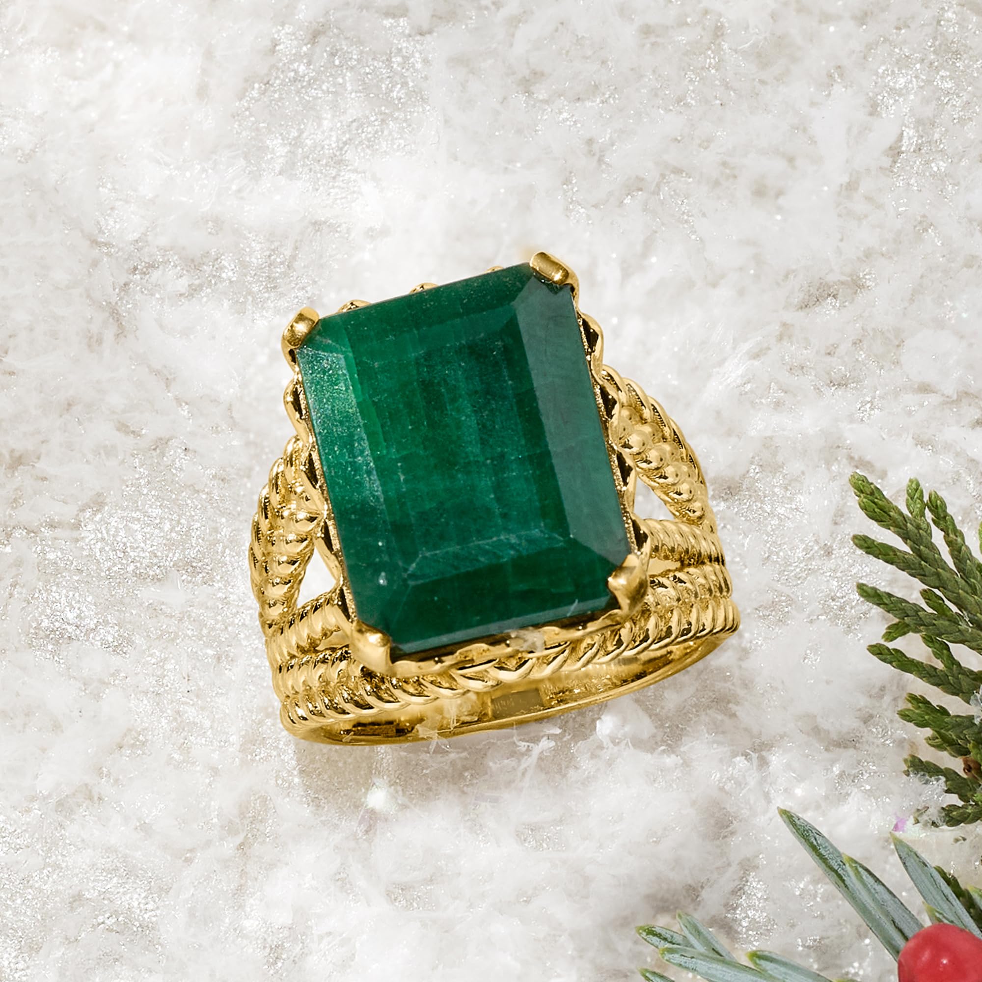Ross-Simons 12.50 Carat Emerald Multi-Row Ring in 18kt Gold Over Sterling. Size 9