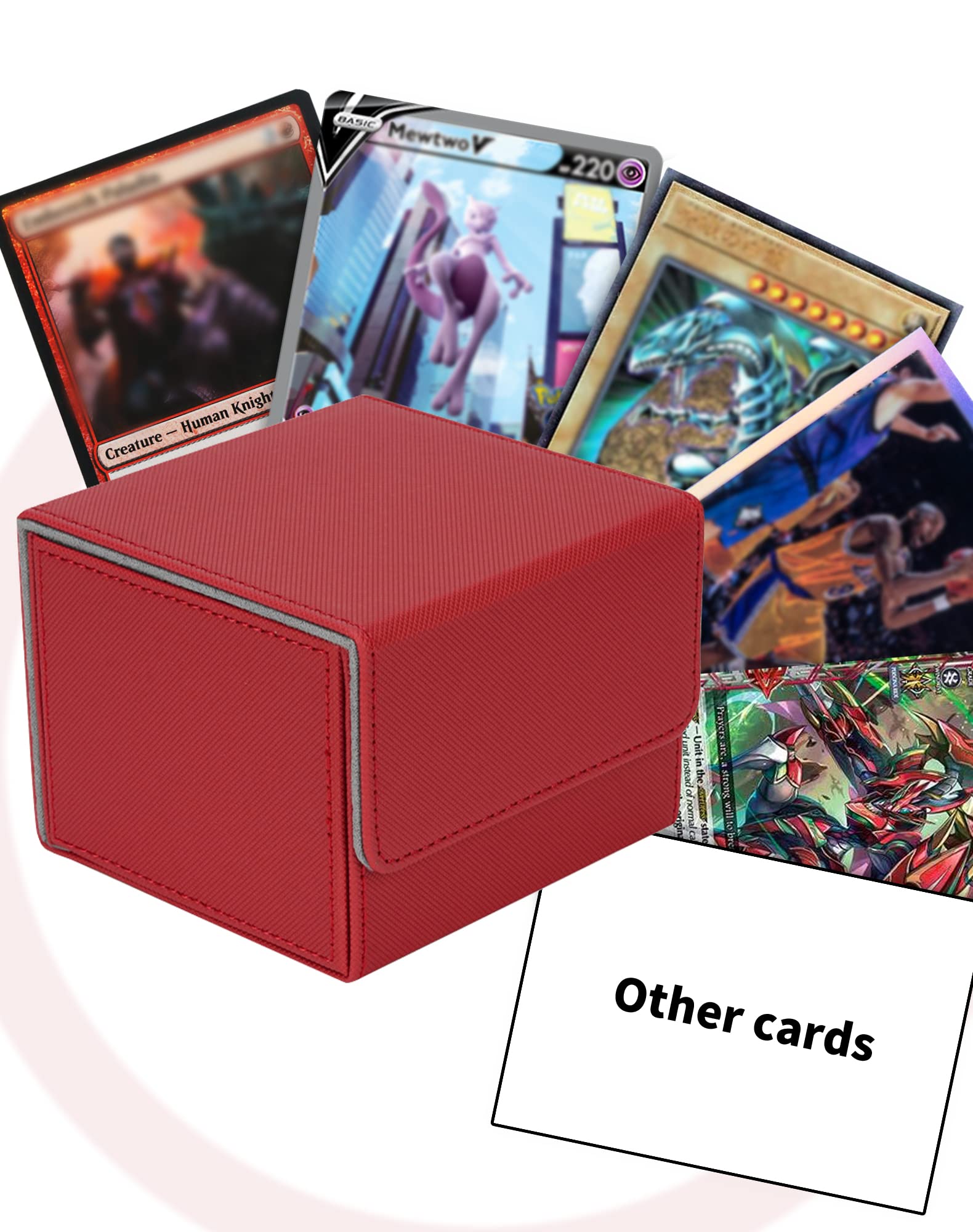 ZLCA Card Deck Box with 2 Dividers for MTG Cards, 150+ Horizontal Card Storage Case Fits 100 Double Sleeved Cards, PU Leather Commander Deck box for TCG CCG (Red)