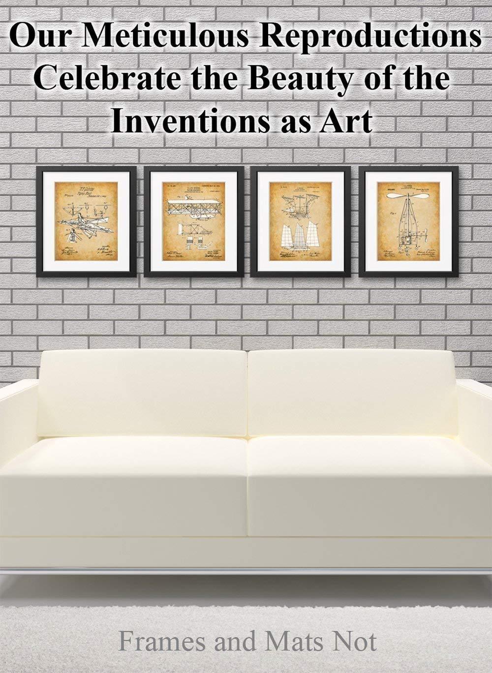 Original Flying Machines Patent Prints - Set of Four Photos (8x10) Unframed - Makes a Great Home or Man Cave Decor and Gift Under $20 for Engineers and Pilots