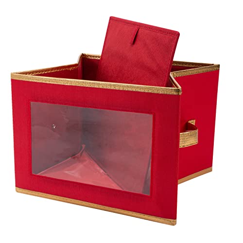 Simplify Holiday Dinner Plate Dinnerware Storage Box | 12.2 Inch | Christmas China | 12 Felt Dividers | Tableware Setting | Red