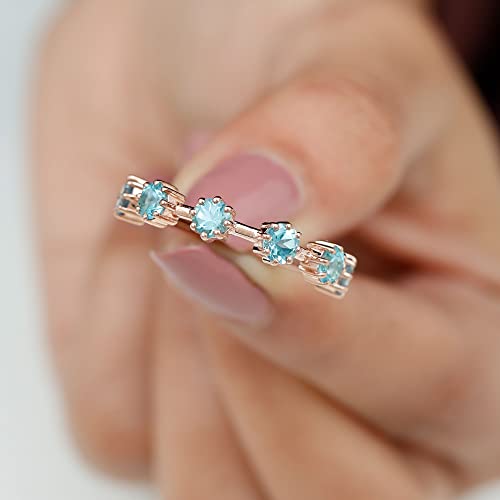 Natural and Certified Aquamarine Wedding Anniversary Ring, AAA Quality, Stackable Ring for Women - March Birthstone, 14K Rose Gold, Size:US 9.00