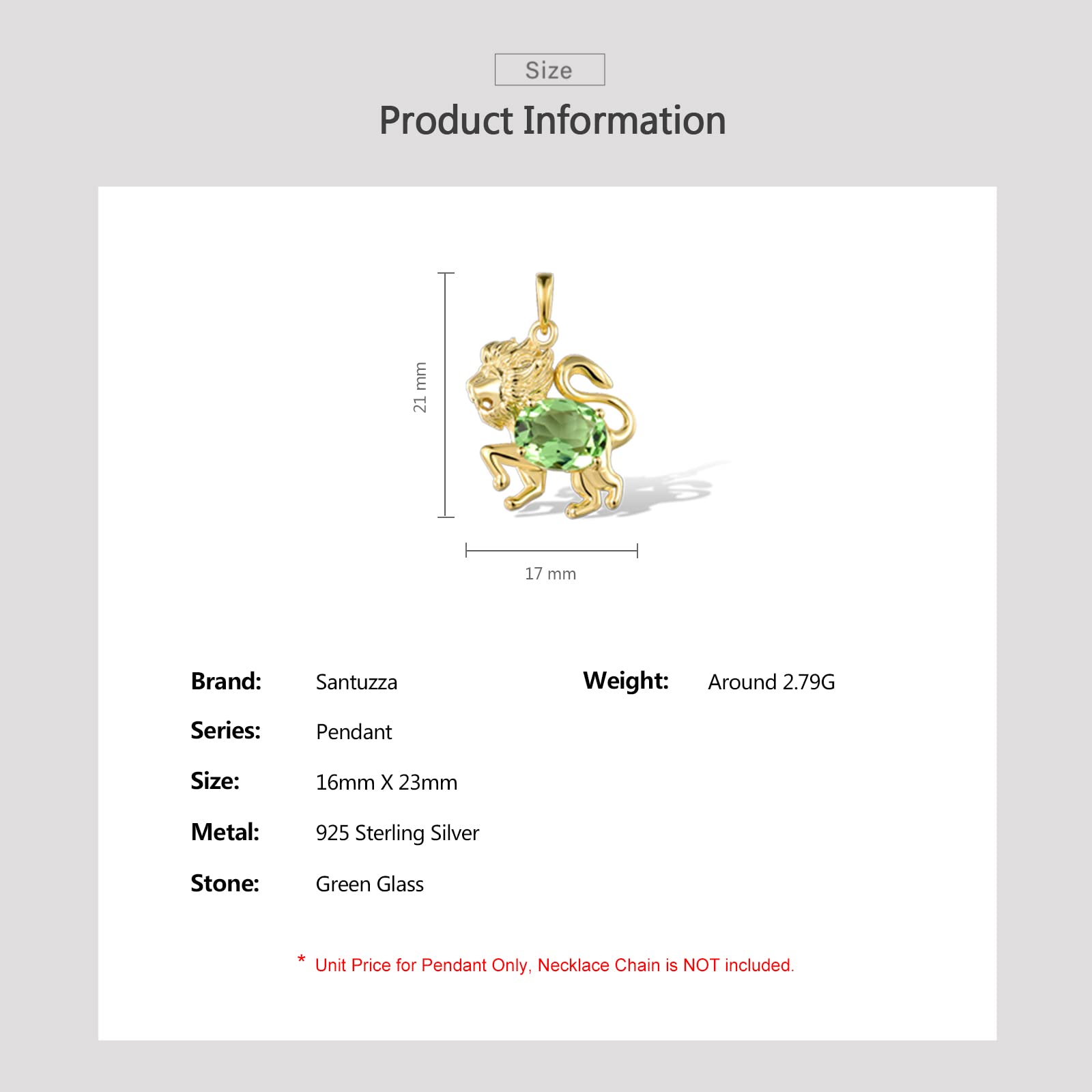 Santuzza 925 Sterling Silver Leo Zodiac Pendant Green Glass Lion Horoscope Pendant for Women
