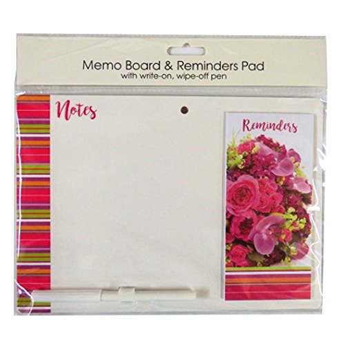 Magnetic Message Board with Attached Reminder Pad and Pen - Flowers - Size 10.4' x 7.3'