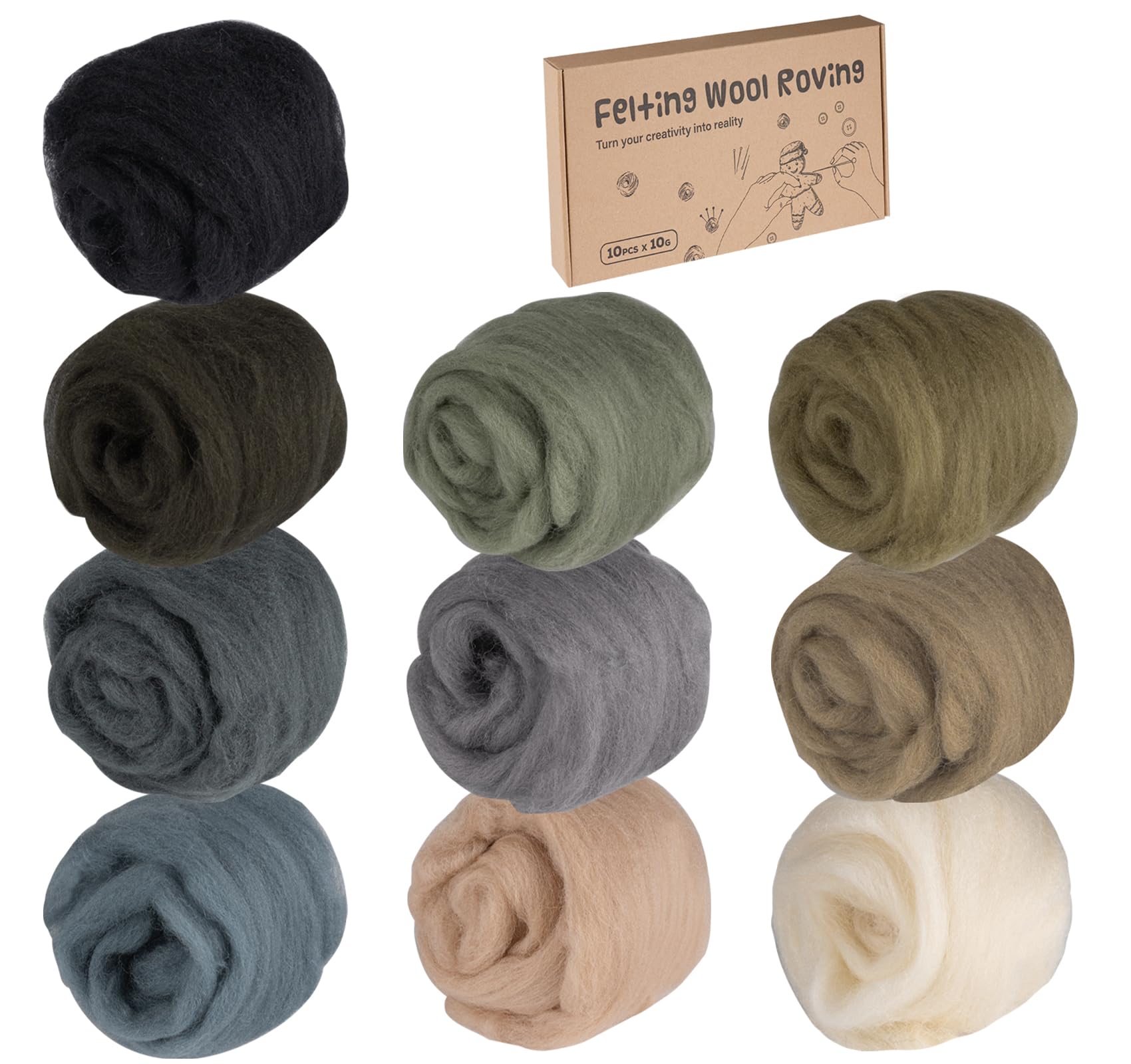 Lemonfilter 10 Colors Needle Felting Wool,Fibre Wool Roving, Wool Roving for Needle Felting,Soft Felting Wool Supplies for Hand Spinning,Weaving and DIY Craft Materials