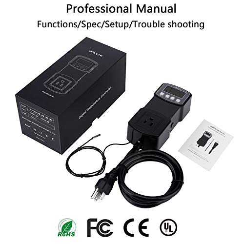 WILLHI Digital Temperature Controller Build in Outlet 1650W 110V 15A Over Current Protection Thermostat Controller Heating Cooling -58~230β for Reptile Freezer Greenhouse Temperature Control, WH-1803A