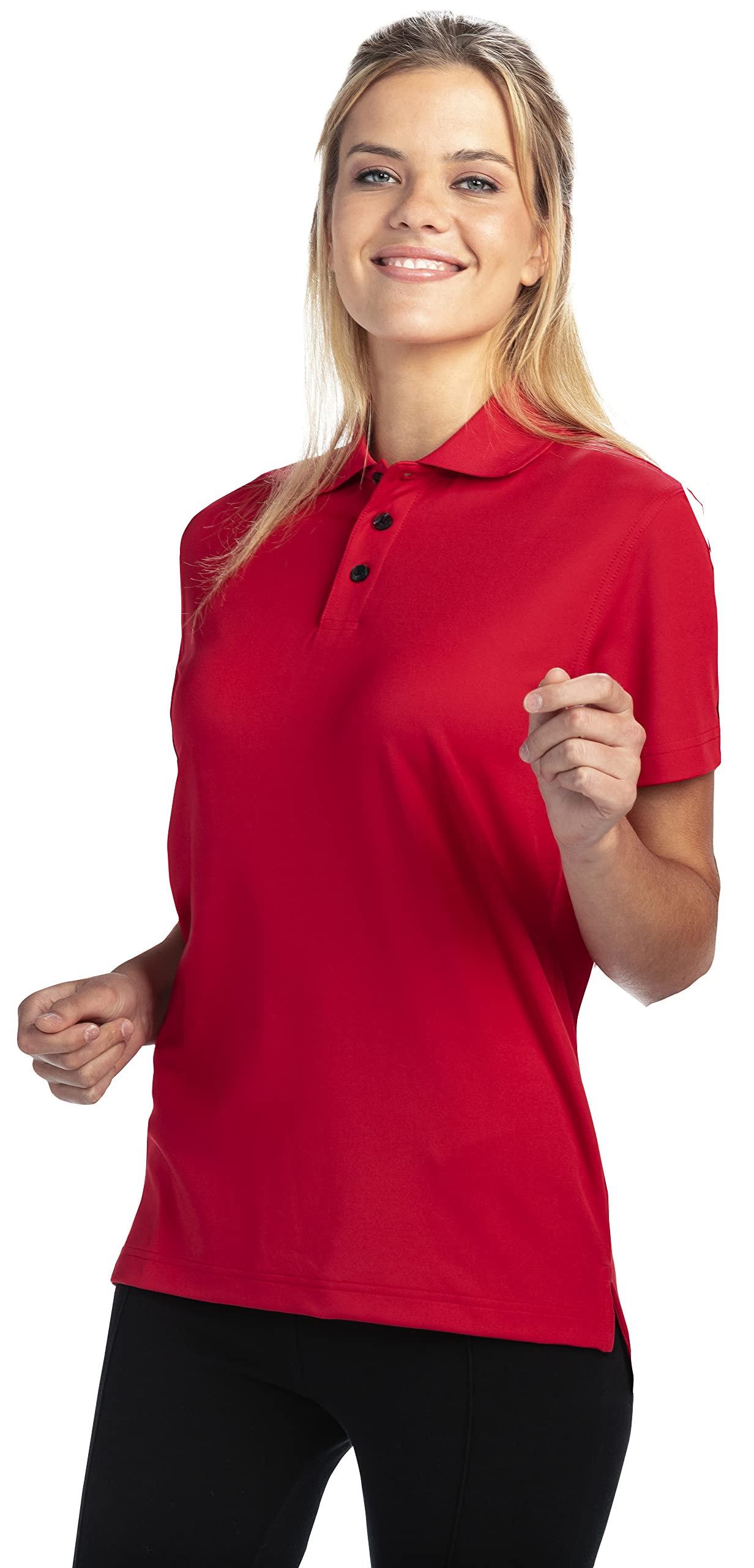 Luxe Microfiber Unisex-Adult Stretch Red Polo, Red, Medium, Short Sleeve