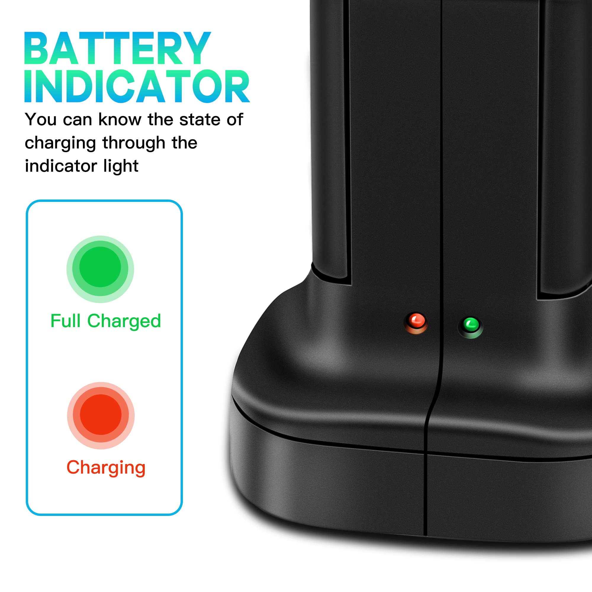 Rechargeable Battery for Xbox 360, 2 Pack Battery with Dual Charging Station Dock Charger Stand Base for Xbox 360 Wireless Controller Black