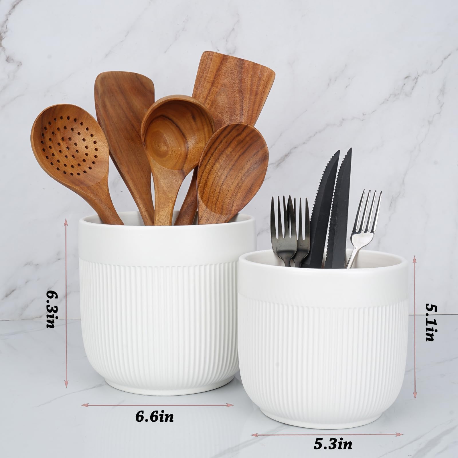 ZOEHROWS Utensil Holder, Set of 2 Large Ceramic Kitchen Utensil Holder for Countertop, Cooking Utensil Holder for Kitchen Counter, Morden Utensil Organizer for Spatula, Kitchen Decor,White