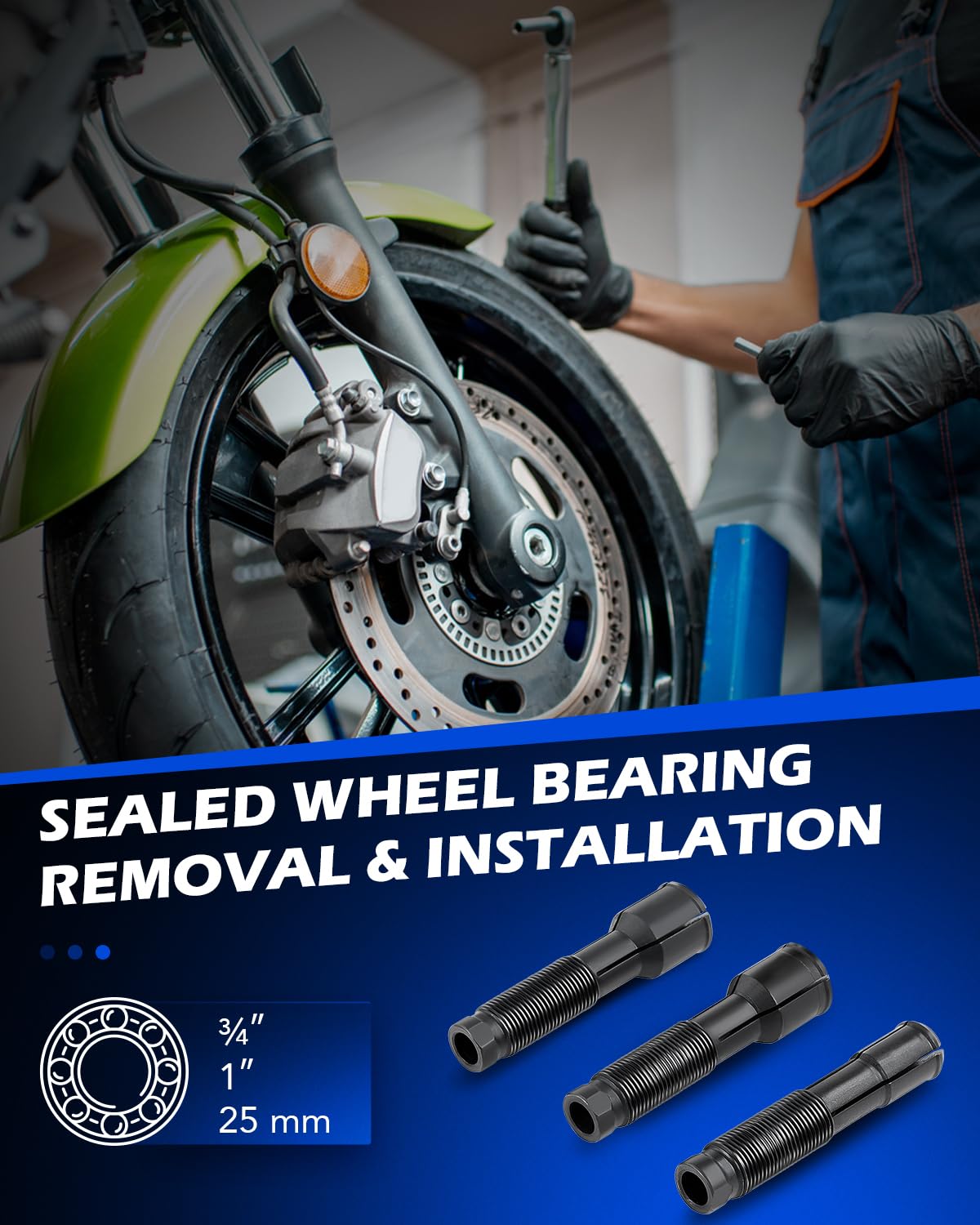 Orion Motor Tech Wheel Bearing Puller Tool Kit Compatible with Harley Davidson Motorcycles, Wheel Bearing Remover Installer Tool Set for 0.75" 1" 25mm Bearings Compatible with Hogs from 2000, 11 Pcs