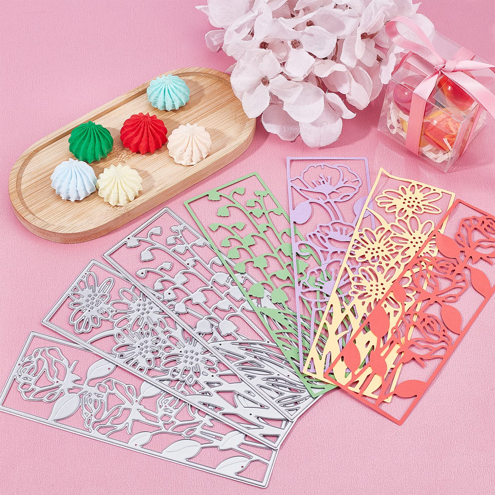 ORIGACH 4 Pcs Metal Flower Frame Cutting Dies for Card Making Embossing Stencil Die Cuts for Scrapbooking DIY Flower Bookmark Card Decoration