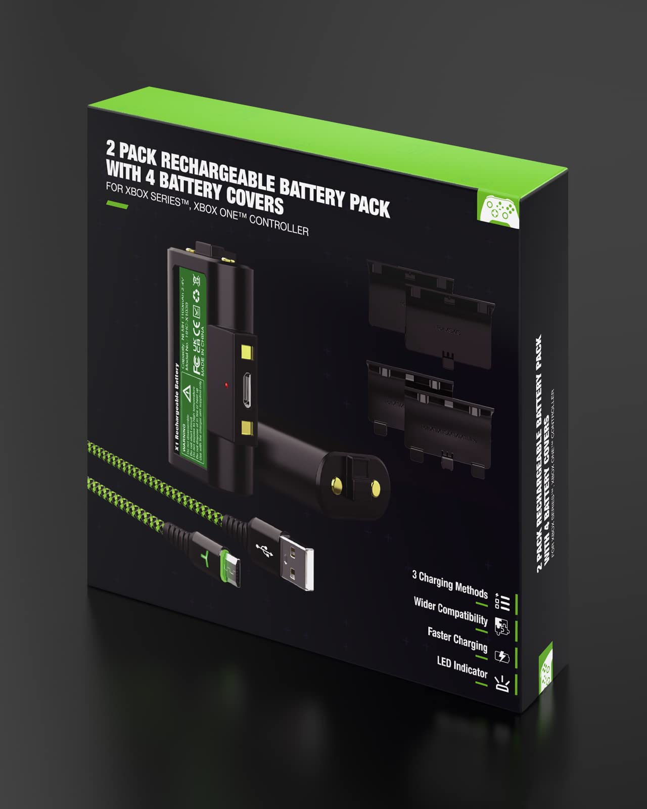 Rechargeable Controller Battery 2 Pack for Xbox One Xbox Series X S with 4 Battery Cover Xbox Play and Charge Kit with 10FT TeslaY Design USB Charging Cable for Xbox 1 S/X/Elite Wireless Remote